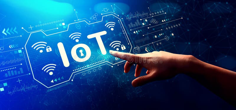 IoT Theme with Hand Pressing a Button Stock Image - Image of blue ...