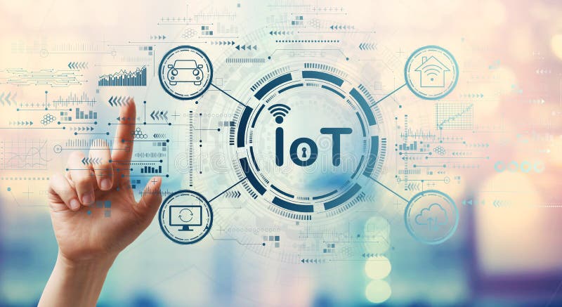 IoT Theme with Hand Pressing a Button Stock Photo - Image of button ...