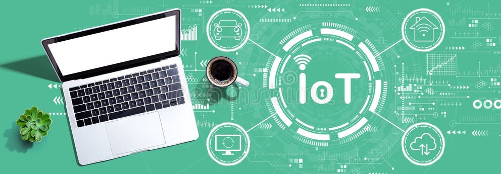 IoT Theme with a Laptop Computer Stock Photo - Image of network, flat ...