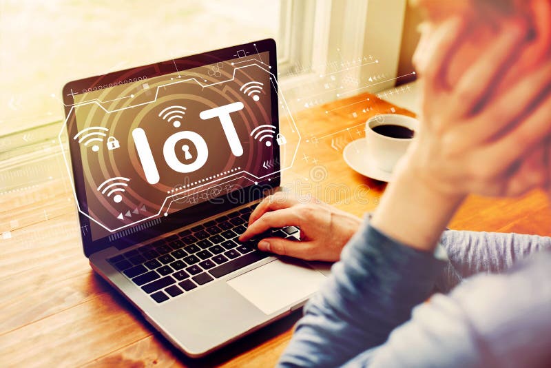 IoT Theme with Man Using a Laptop Stock Image - Image of security ...