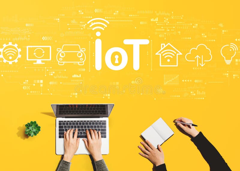 IoT Theme with People Working Together Stock Photo - Image of line ...