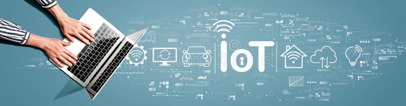 IoT Theme with Person Using Laptop Editorial Image - Image of line ...