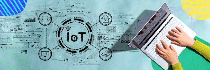 IoT Theme with Person Using a Laptop Stock Image - Image of line, cyber ...