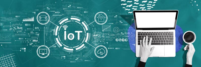 IoT Theme with Person Using a Laptop Stock Image - Image of line, tech ...