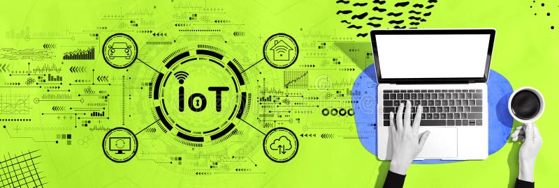IoT Theme with Person Using a Laptop Stock Illustration - Illustration ...