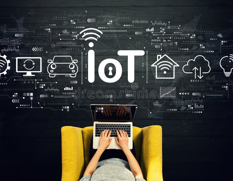 IoT Theme with Person Using a Laptop Stock Photo - Image of icon ...