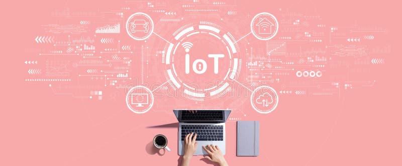 IoT Theme with Person Working with Laptop Stock Photo - Image of ...