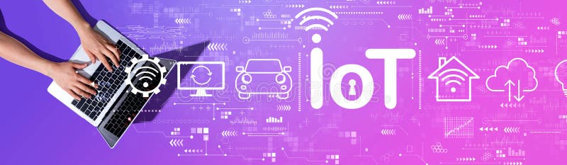 IoT Theme with Woman Using a Laptop Stock Photo - Image of background ...