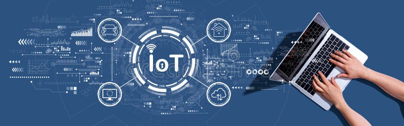 IoT Theme with Woman Using a Laptop Stock Image - Image of icon, safety ...