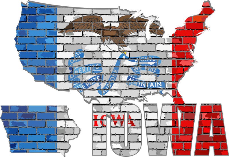 Iowa on a brick wall stock vector. Illustration of flag - 101160444