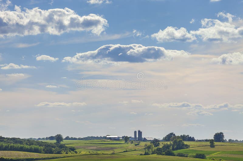 Iowa Farm and Fields Under a Beautiful Cloudscape on a Summer Afternoon ...