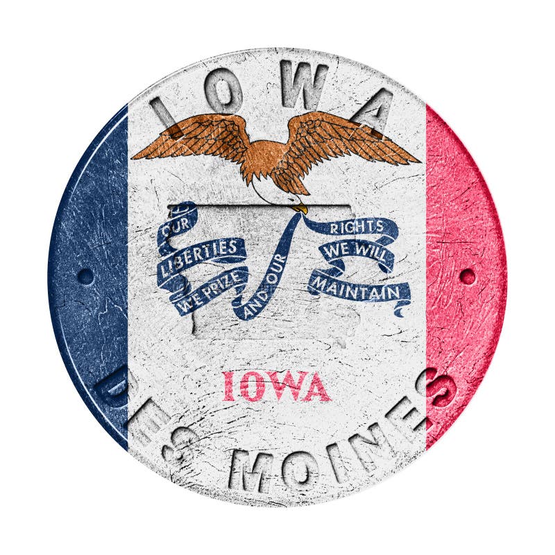 Iowa Flag Button with Map stock illustration. Illustration of united ...