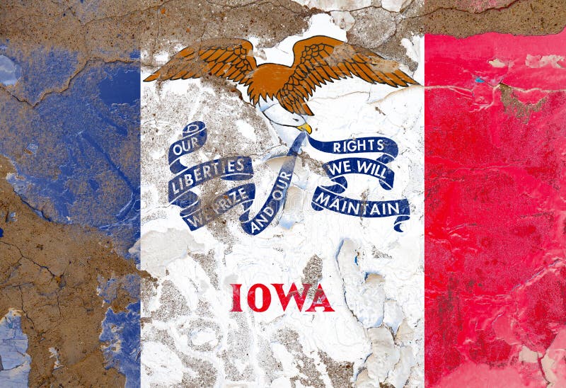 Iowa , Damaged, Scratch, Old Style State Flag on Wall Stock Image ...