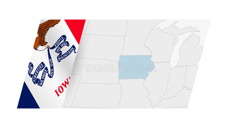 Iowa Map in Modern Style with Flag of Iowa on Left Side Stock Vector ...