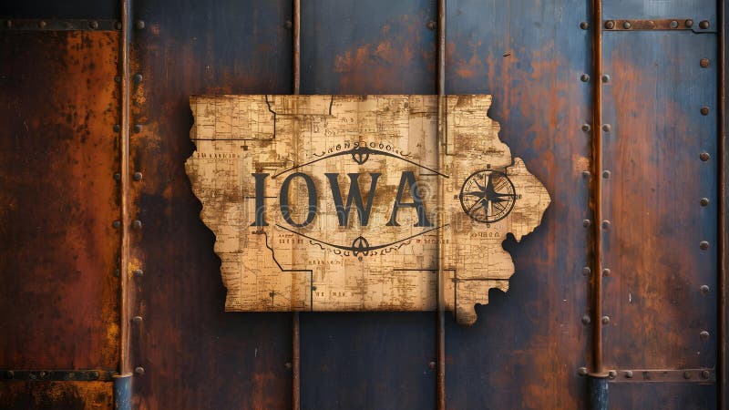 Iowa Map on Rusty Metal Surface Vintage Aesthetic Rustic Decor Elemen ...