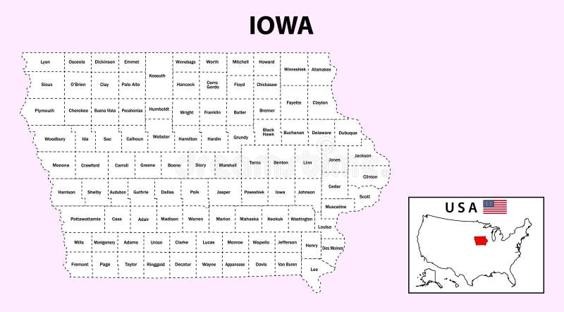 Iowa Map. State and District Map of Iowa Stock Vector - Illustration of ...