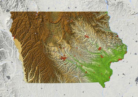 Iowa, relief map stock illustration. Illustration of states - 5565925