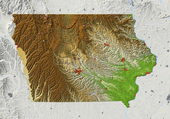 Iowa, relief map stock illustration. Illustration of states - 5565925