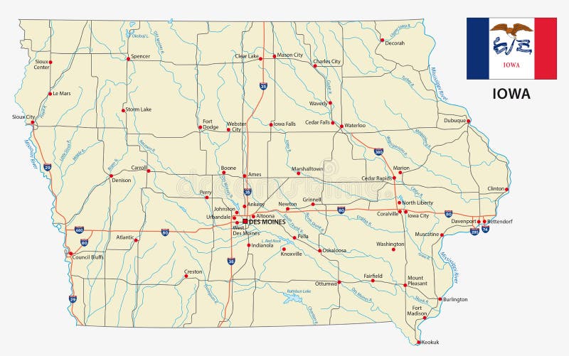 Iowa - Missouri - Illinois - Indiana Map Labelled Black Stock ...