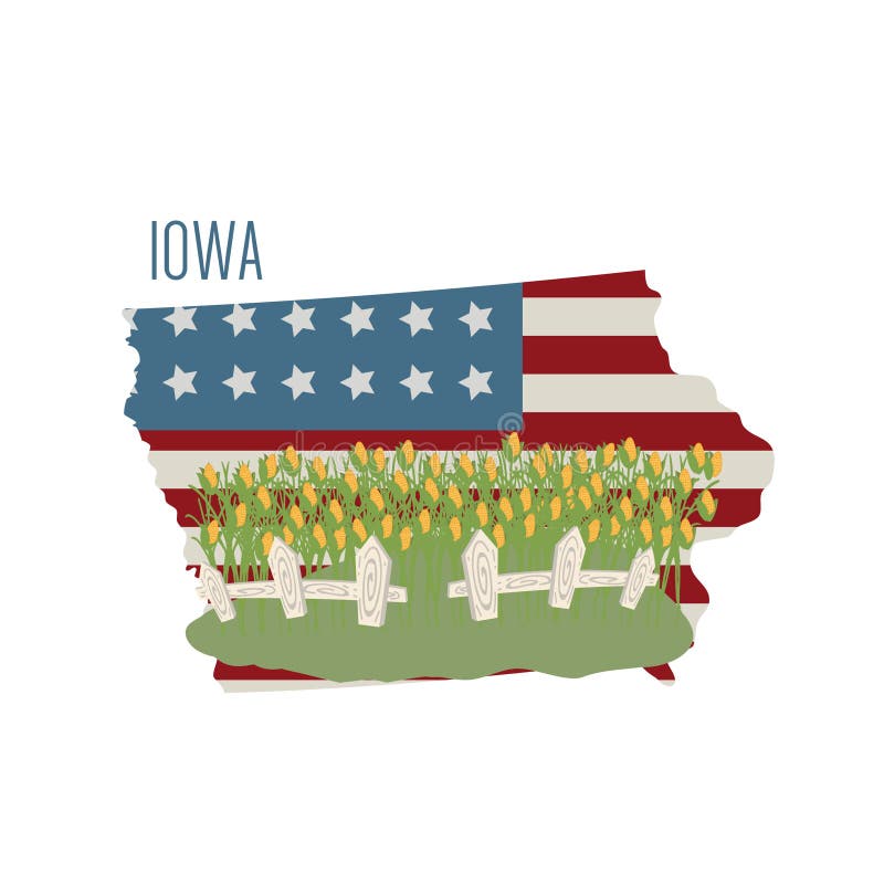 Iowa State Map with Corn Field. Vector Illustration Decorative Design ...