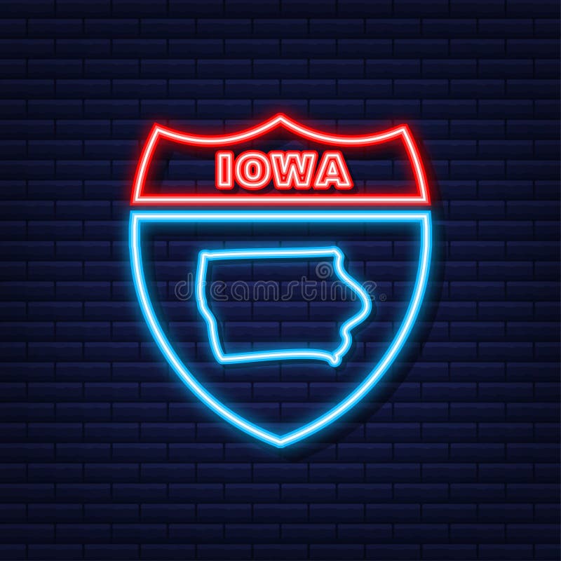 Iowa State Map Outline Neon Icon. Vector Illustration. Stock Vector ...