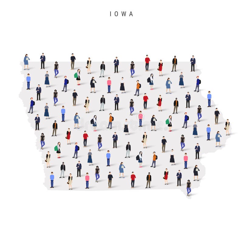 Iowa US State Population Map. Large Group of People. Flat Vector ...