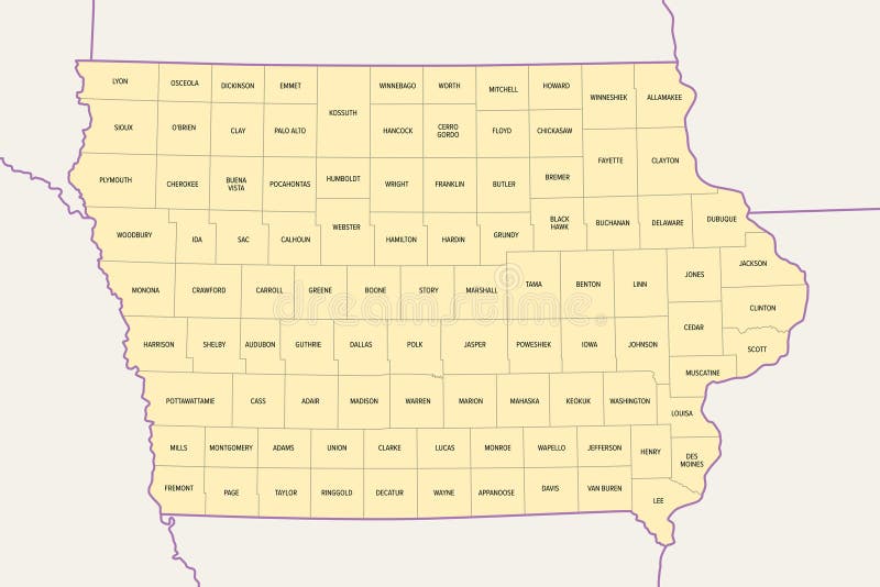 Iowa, U.S. State Subdivided into 99 Counties, Political Map Stock ...