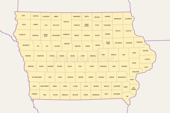 Iowa, U.S. State Subdivided into 99 Counties, Political Map Stock ...