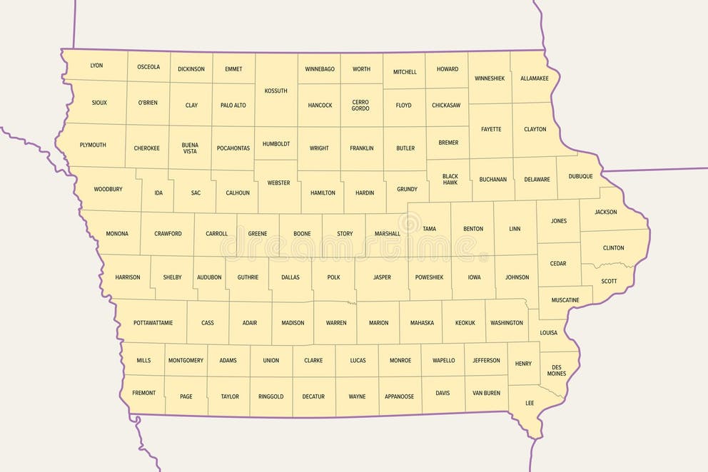 Iowa, U.S. State Subdivided into 99 Counties, Political Map Stock ...
