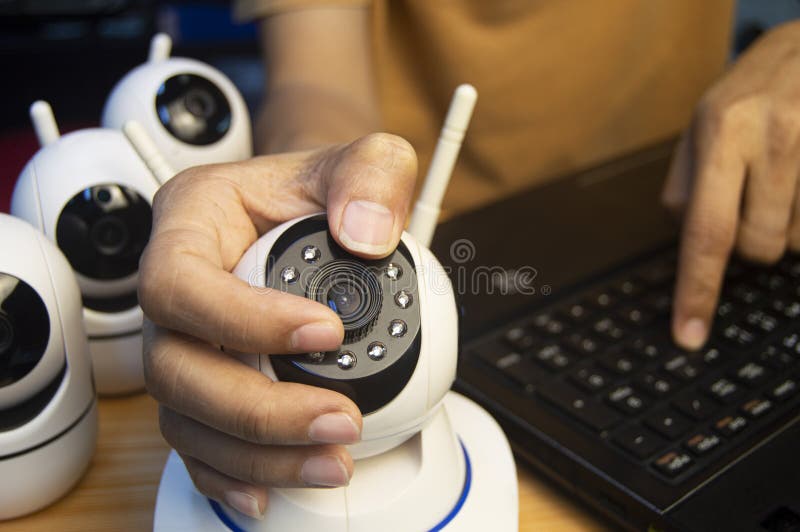 IP Camera Operator from the Computer, Set Up the IP Camera Stock Photo ...