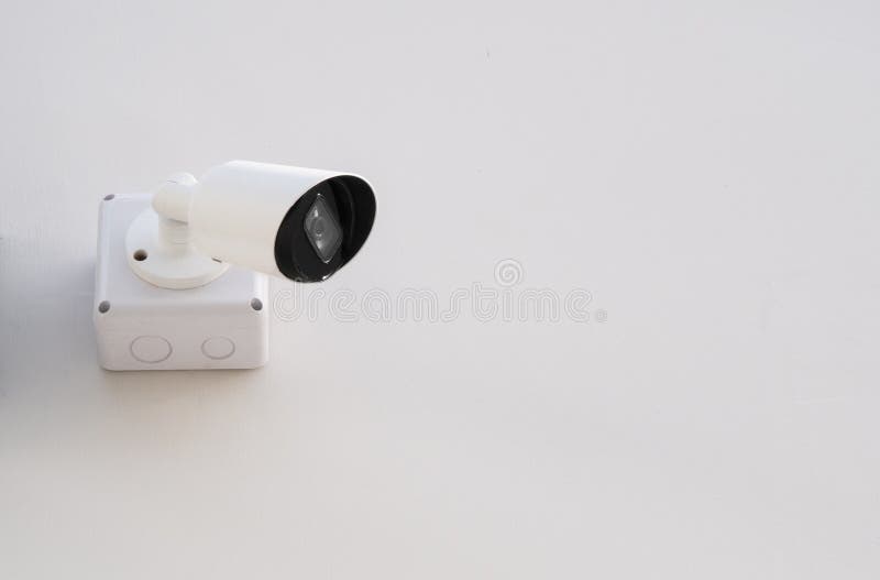 IP CCTV Camera Install on White Concrete Wall Camera is Home Security ...