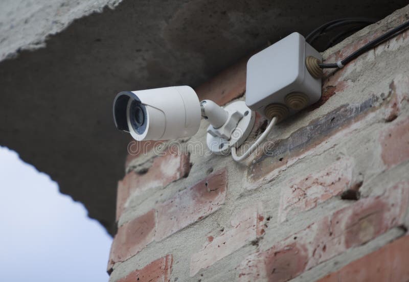 IP CCTV Camera Mounted on the Wall of the House Stock Image - Image of ...