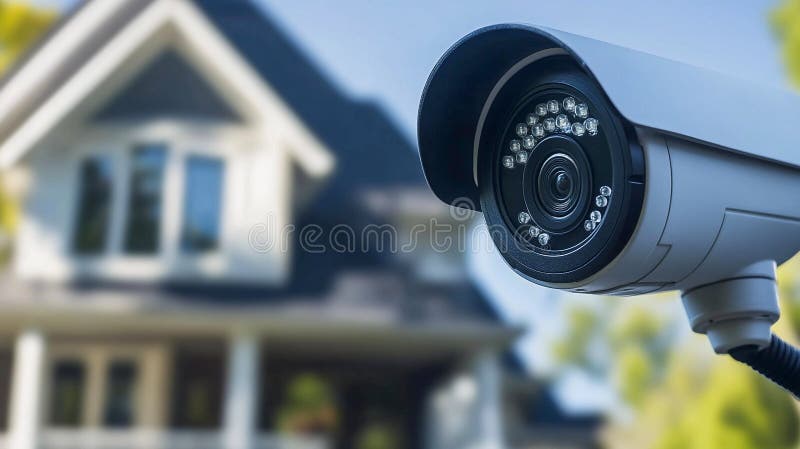 IP CCTV Camera Outside a House in the Suburbs. Home Security. Modern ...