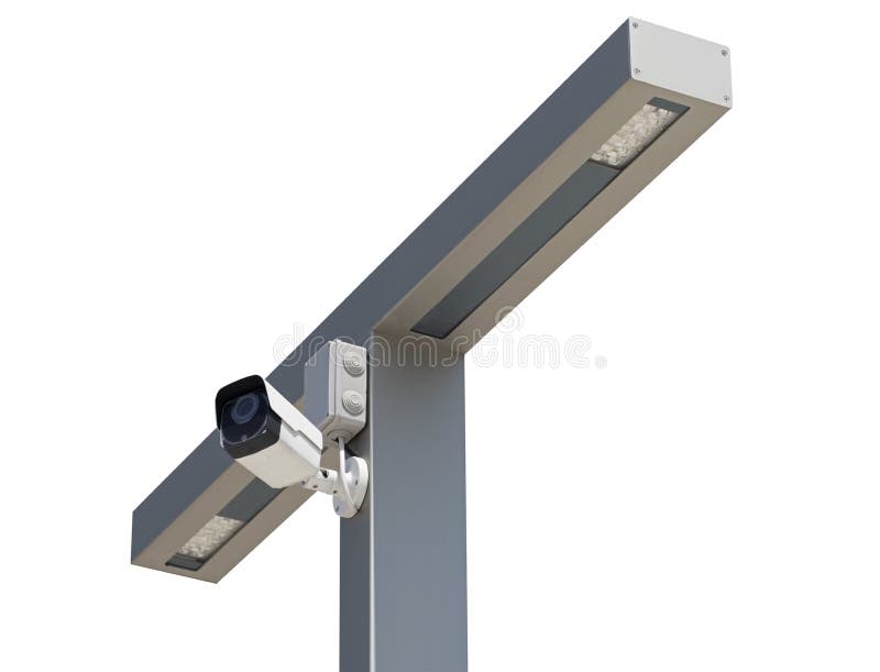 IP Security Camera and Led Street Lantern on a White Stock Image ...
