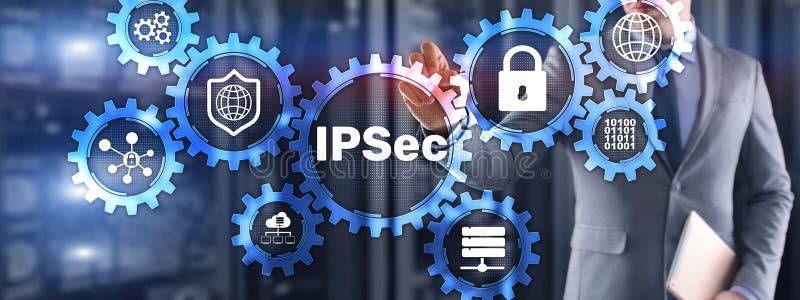 IP Security. Data Protection Protocols. Blue Technology Background ...