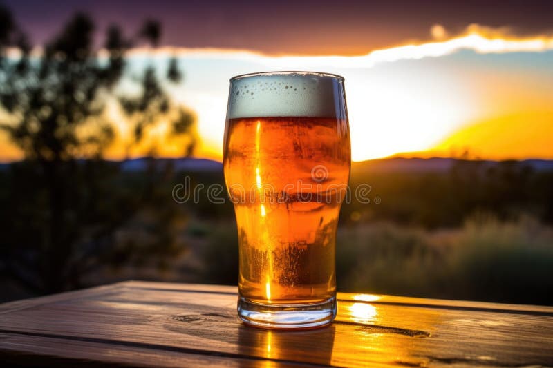 An Ipa Beer in a Glass Glistening in Sunset Stock Illustration ...