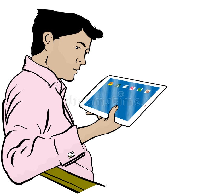 Ipad man stock illustration. Illustration of portability - 33928314