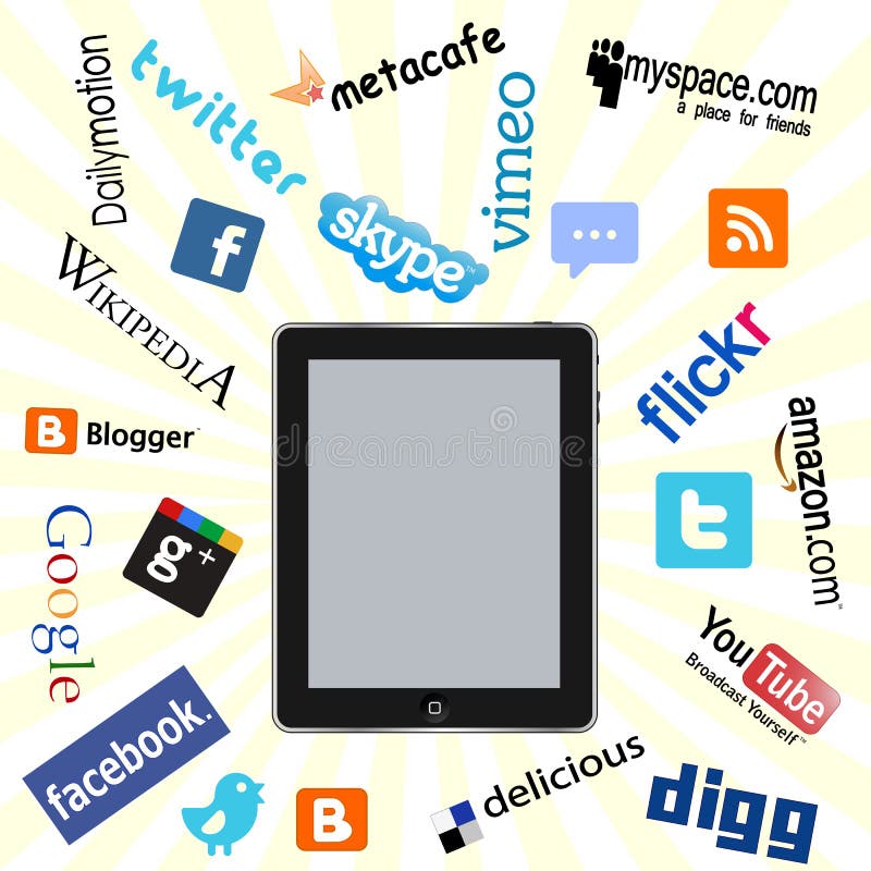 Ipad and Social Network Logos Editorial Stock Photo - Illustration of ...