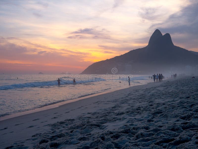Ipanema Beach at Sunset editorial photography. Image of copacabana ...