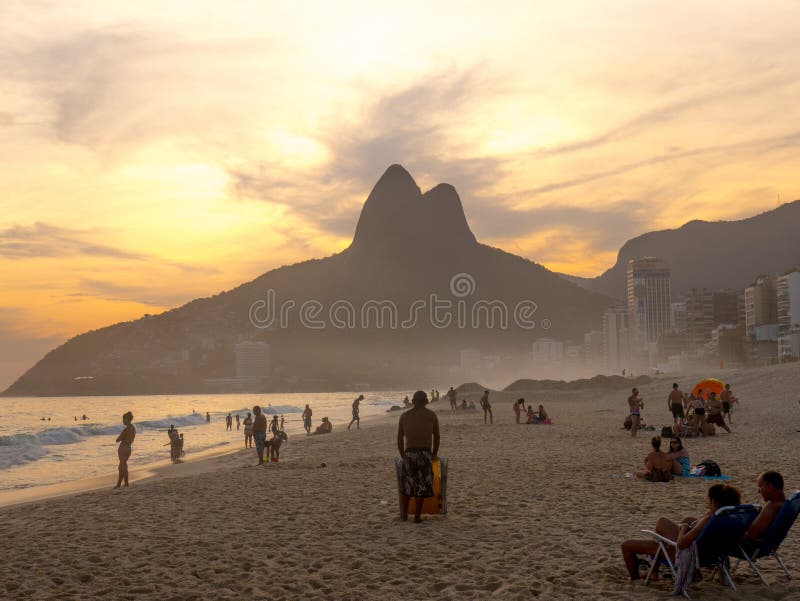 Ipanema Beach at Sunset in Rio De Janeiro Editorial Image - Image of ...