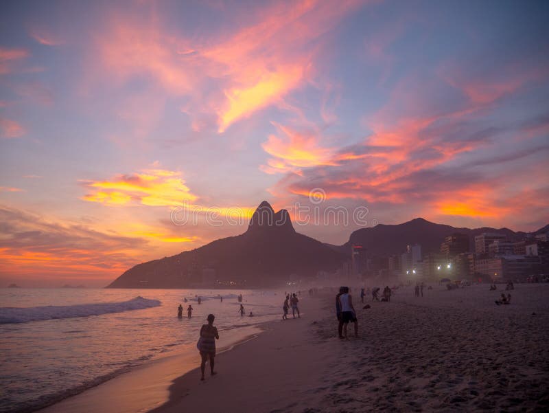 Ipanema Beach at Sunset in Rio De Janeiro Editorial Stock Photo - Image ...