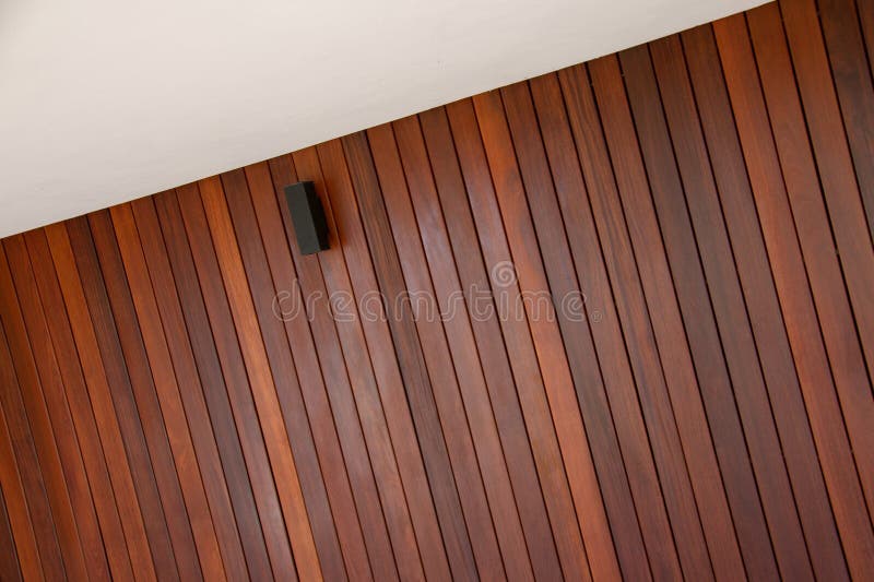 Ipe Cladding on the Interior Wall and White Ceiling Diagonal Line Empty ...