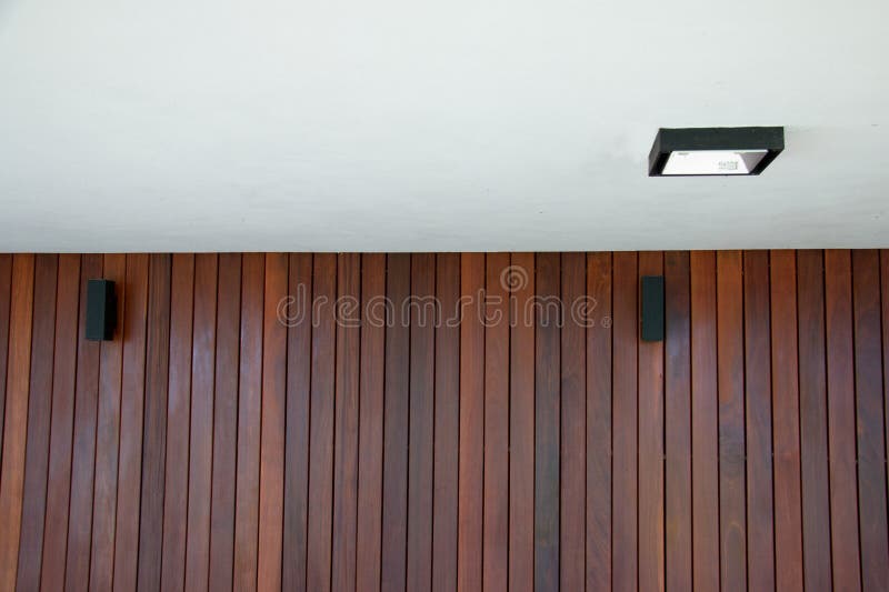 Ipe Interior Wall Cladding and White Ceiling Light Empty Space for Text ...