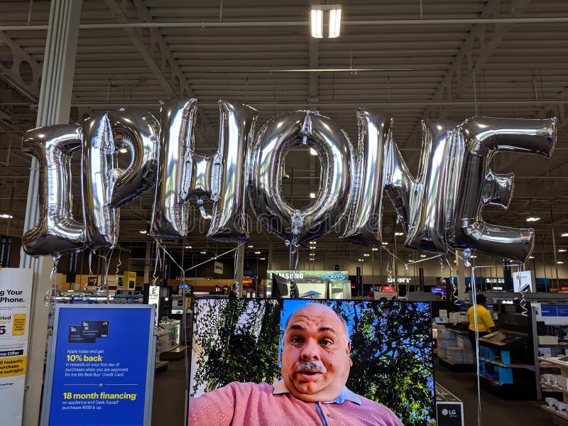 Iphone Balloons and TV on Display Inside of Best Buy Store Editorial ...
