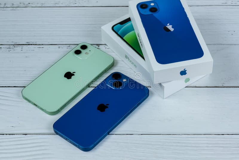 IPhone 13 in Blue and IPhone 12 in Green. Editorial Photography - Image ...