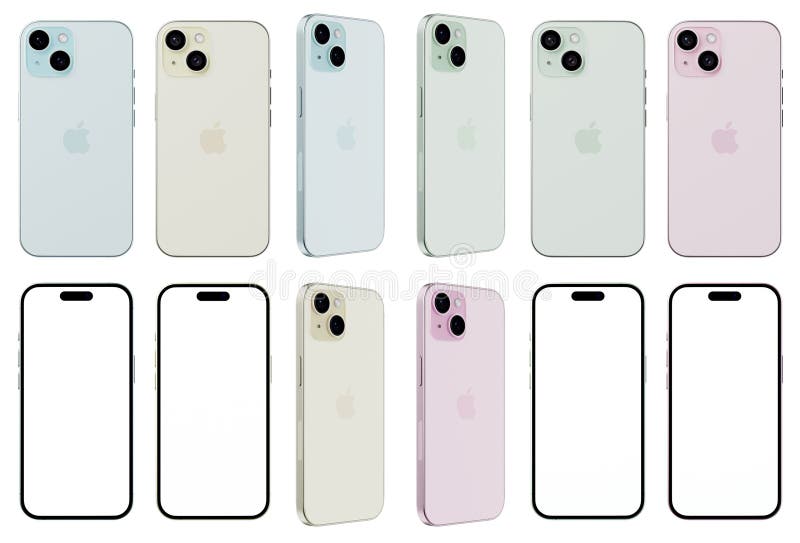 IPhone 15 in Blue, Yellow, Green and Pink Colors. IPhone 15 with Empty ...