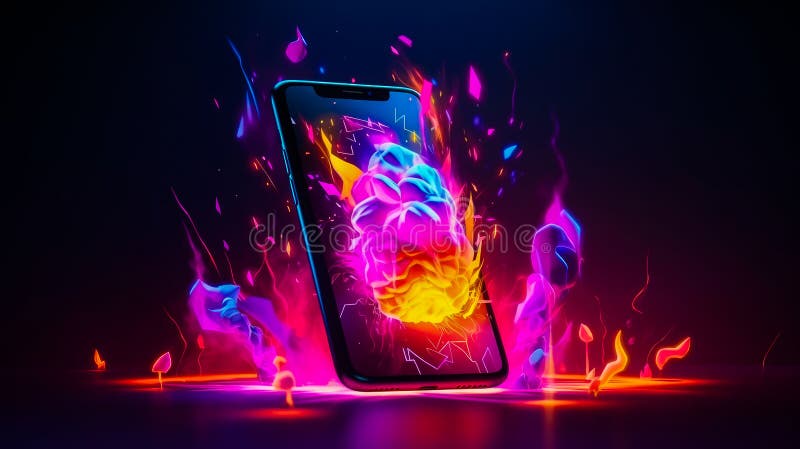 An Iphone with Flames on it in the Dark. Generative AI Stock ...