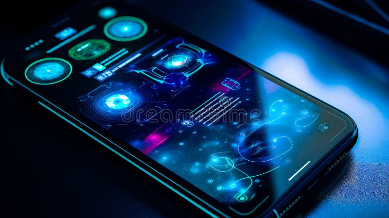 An Iphone with Glowing Blue Lights on the Screen. Generative AI Stock ...