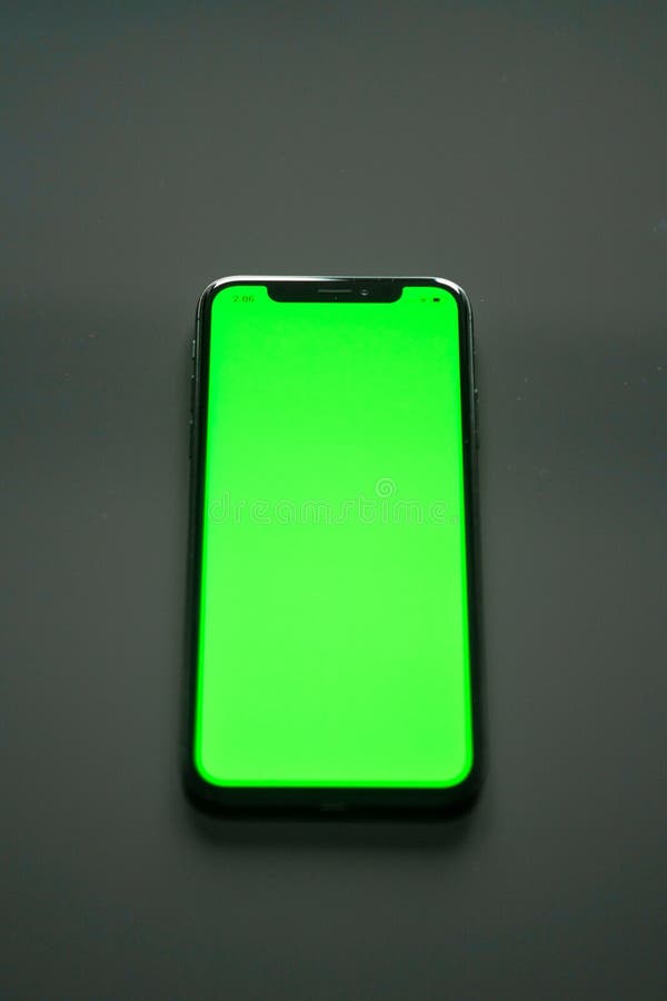 IPhone X, Green Screen on a Gray Background Stock Photo - Image of ...