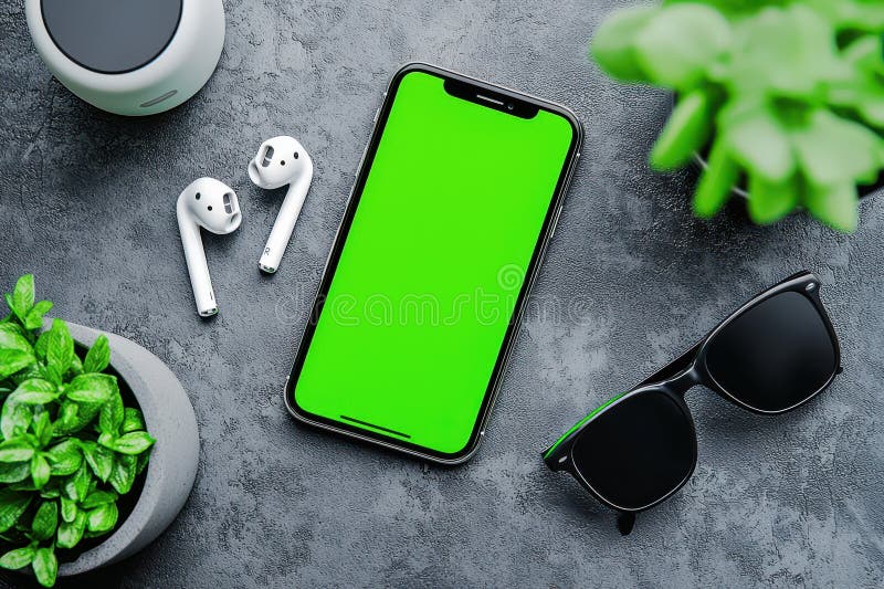 IPhone with Green Screen Mockup on Yellow Background Surrounded by ...